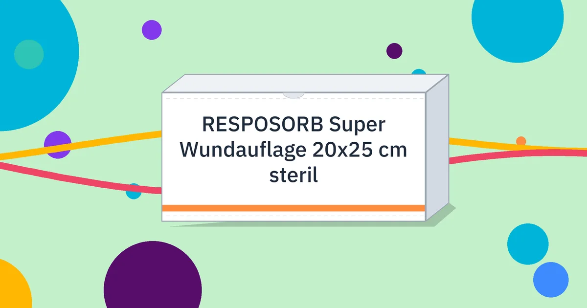 Symbolbild: Packung mit der Aufschrift RESPOSORB Super Wundauflage 20x25 cm steril (PZN 20807035) – Verfügbarkeit und Bezug in Apotheken in Frankfurt am Main