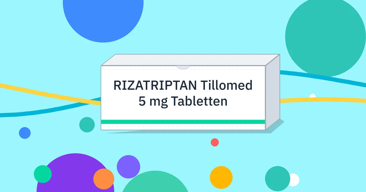 Symbolbild: Packung mit der Aufschrift RIZATRIPTAN Tillomed 5 mg Tabletten (PZN 16382570) – Verfügbarkeit und Bezug in Apotheken in Frankfurt am Main