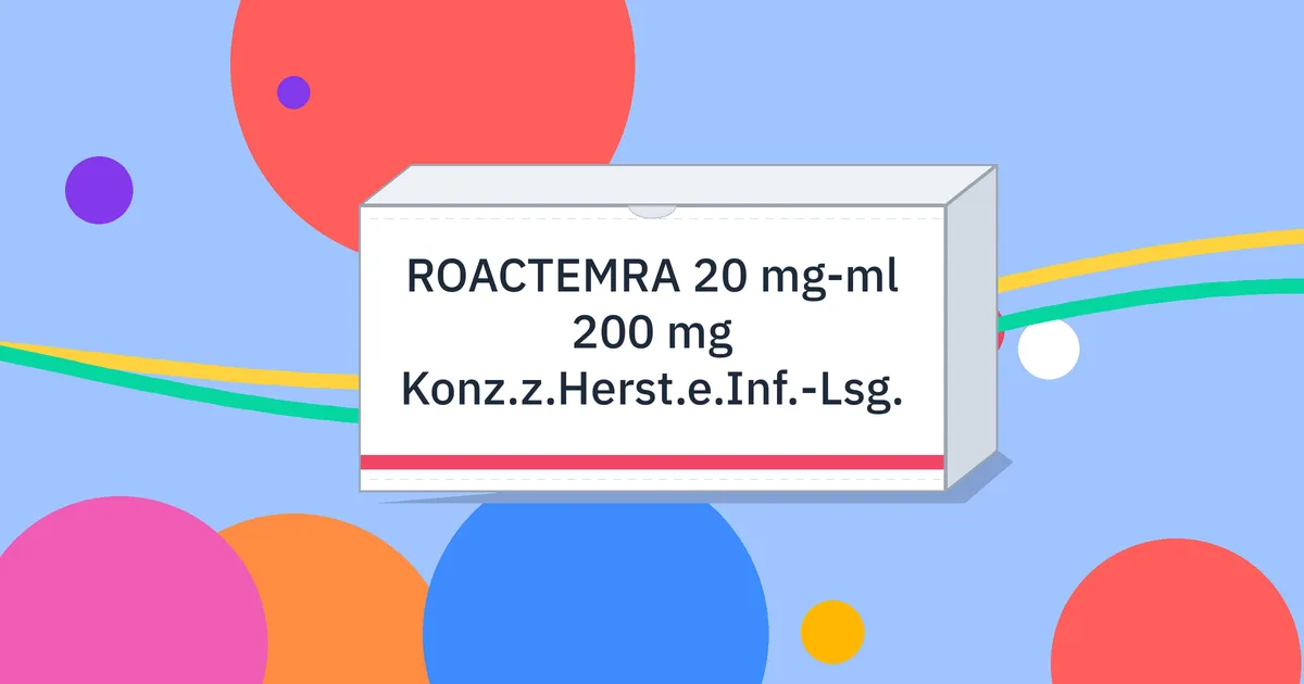 Symbolbild: Packung mit der Aufschrift ROACTEMRA 20 mg-ml 200 mg Konz.z.Herst.e.Inf.-Lsg. (PZN 14213691) – Verfügbarkeit und Bezug in Apotheken in Frankfurt am Main