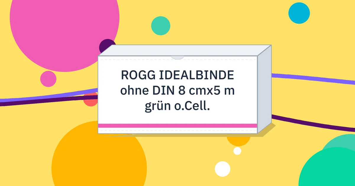 Symbolbild: Packung mit der Aufschrift ROGG IDEALBINDE ohne DIN 8 cmx5 m grün o.Cell. (PZN 16530823) – Verfügbarkeit und Bezug in Apotheken in Frankfurt am Main
