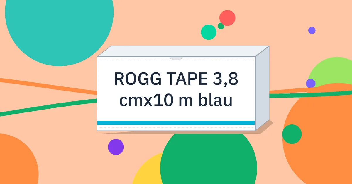 Symbolbild: Packung mit der Aufschrift ROGG TAPE 3,8 cmx10 m blau (PZN 18140492) – Verfügbarkeit und Bezug in Apotheken in Frankfurt am Main