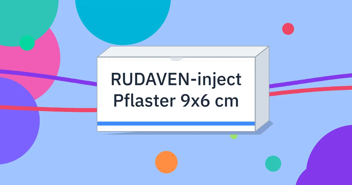 Symbolbild: Packung mit der Aufschrift RUDAVEN-inject Pflaster 9x6 cm (PZN 16618860) – Verfügbarkeit und Bezug in Apotheken in Frankfurt am Main