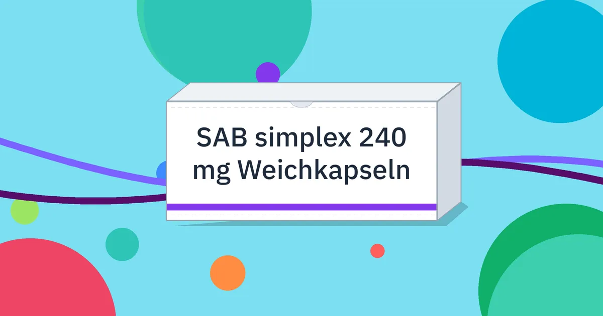 Symbolbild: Packung mit der Aufschrift SAB simplex 240 mg Weichkapseln (PZN 09422553) – Verfügbarkeit und Bezug in Apotheken in Frankfurt am Main