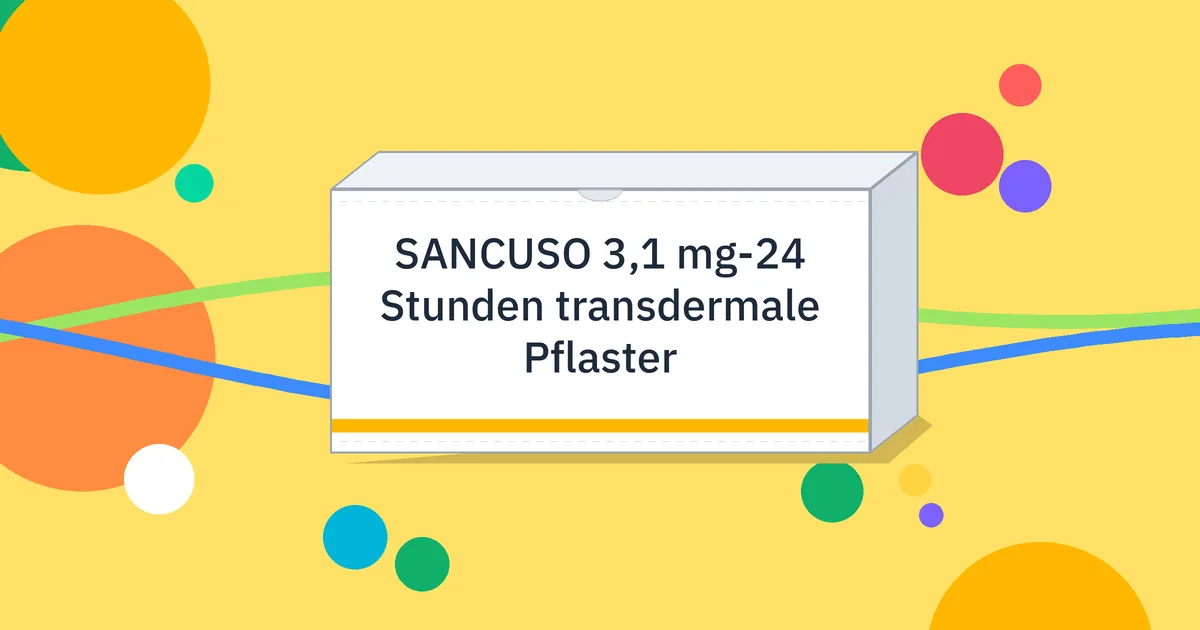 Symbolbild: Packung mit der Aufschrift SANCUSO 3,1 mg-24 Stunden transdermale Pflaster (PZN 17887036) – Verfügbarkeit und Bezug in Apotheken in Frankfurt am Main