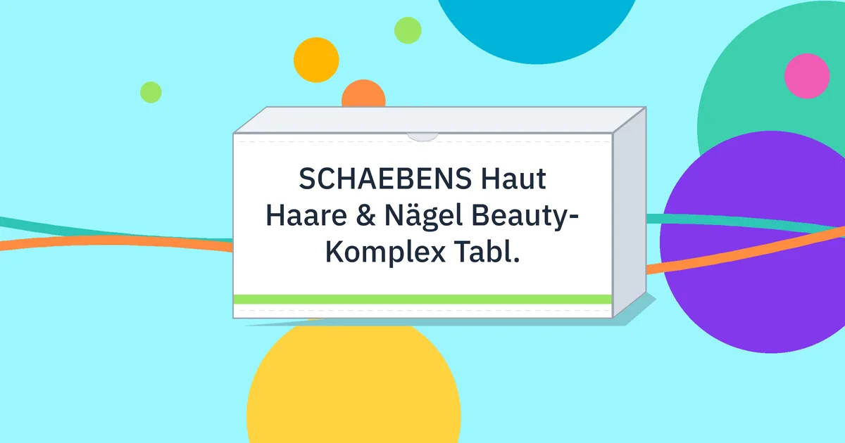 Symbolbild: Packung mit der Aufschrift SCHAEBENS Haut Haare & Nägel Beauty-Komplex Tabl. (PZN 17881275) – Verfügbarkeit und Bezug in Apotheken in Frankfurt am Main