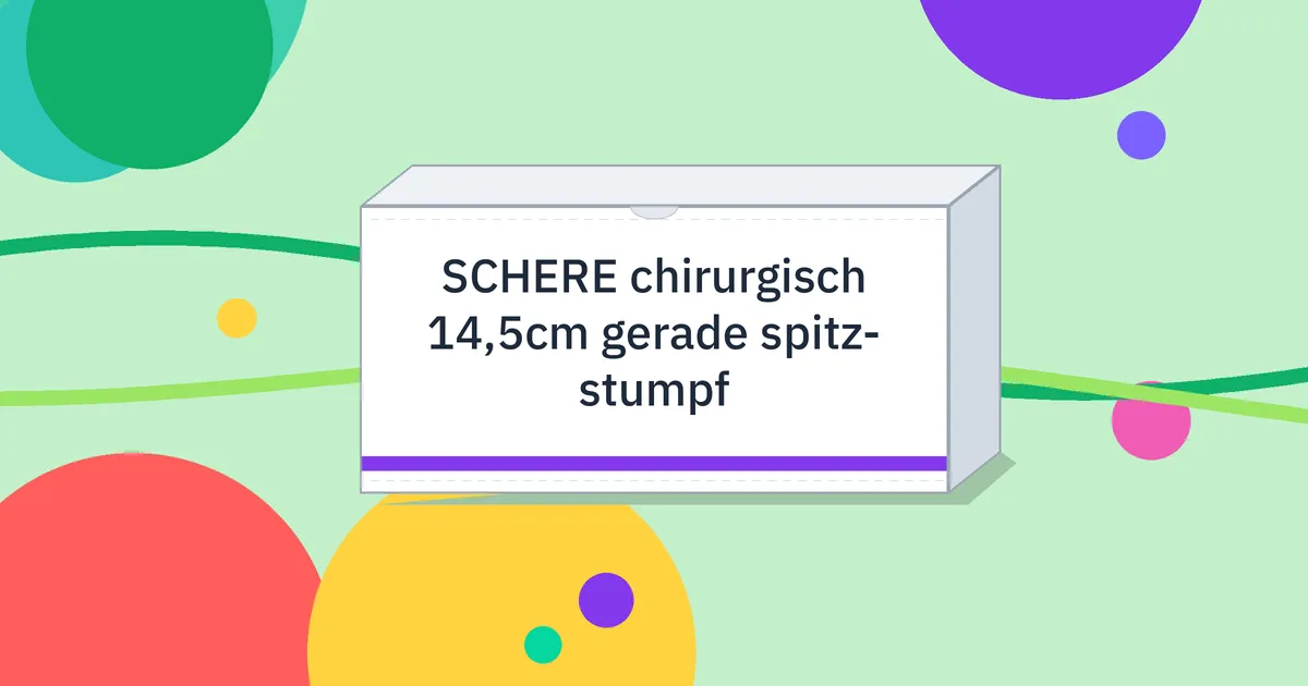 Symbolbild: Packung mit der Aufschrift SCHERE chirurgisch 14,5cm gerade spitz-stumpf (PZN 09330609) – Verfügbarkeit und Bezug in Apotheken in Frankfurt am Main