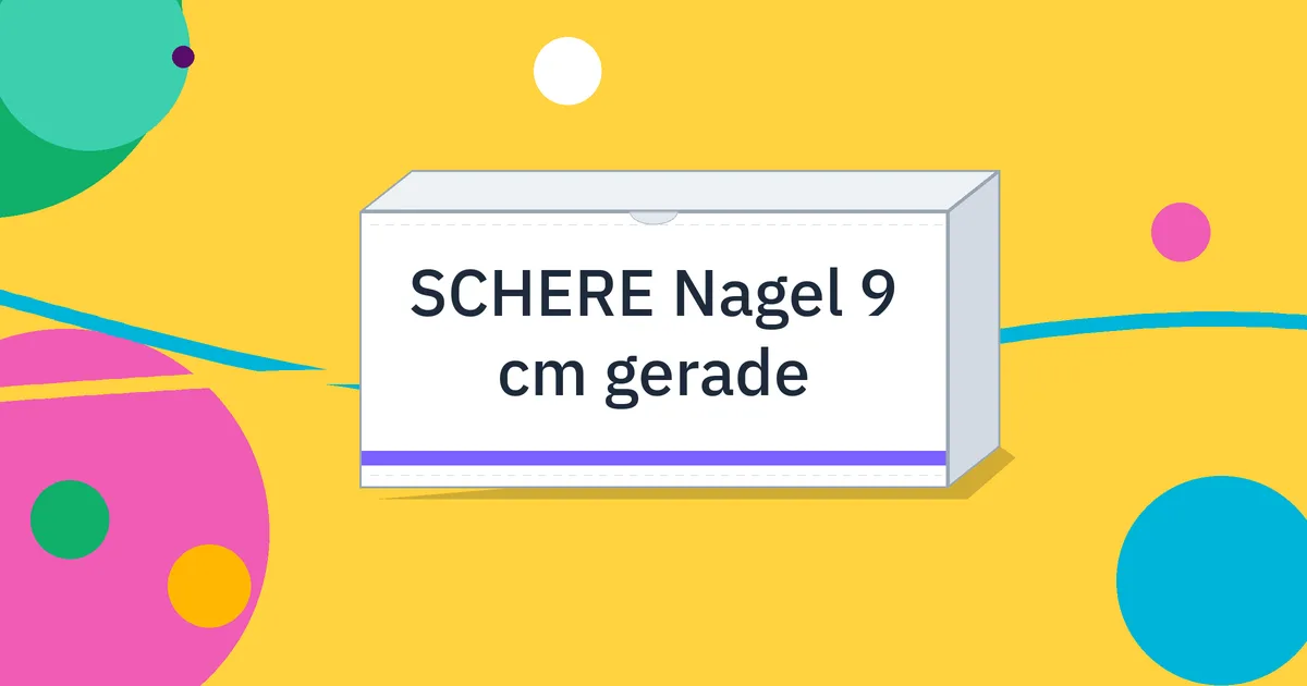 Symbolbild: Packung mit der Aufschrift SCHERE Nagel 9 cm gerade (PZN 01735749) – Verfügbarkeit und Bezug in Apotheken in Frankfurt am Main
