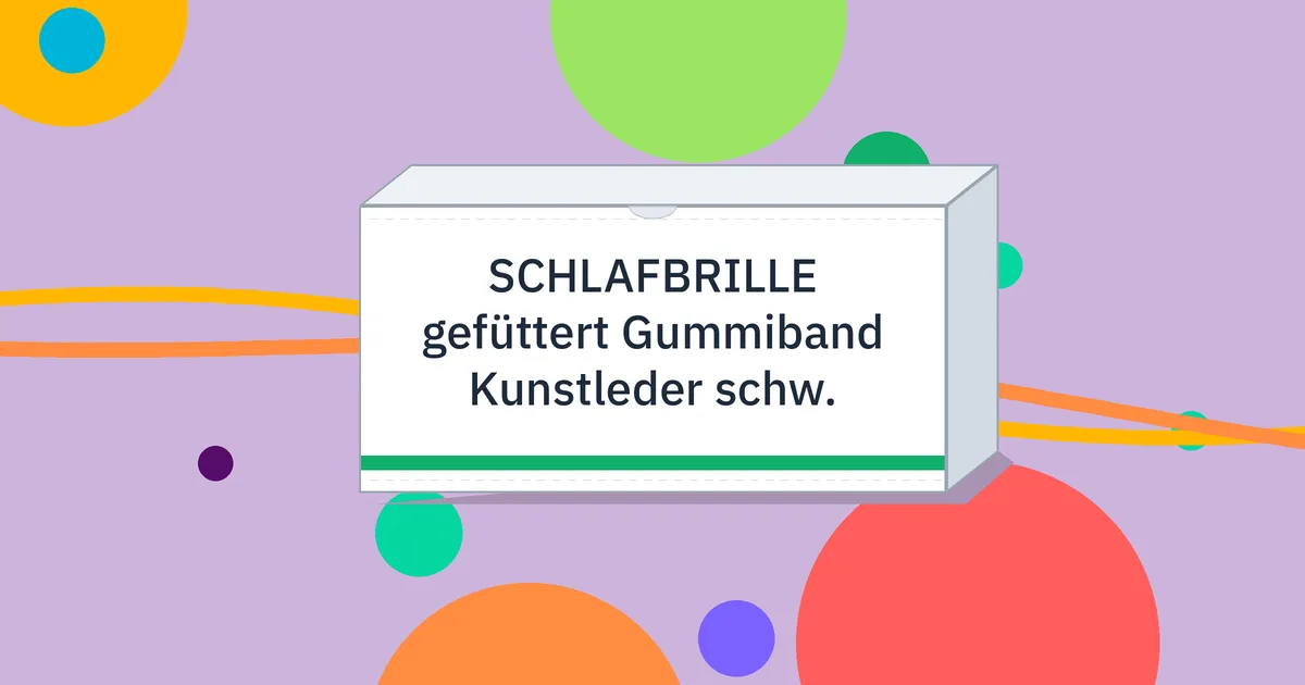 Symbolbild: Packung mit der Aufschrift SCHLAFBRILLE gefüttert Gummiband Kunstleder schw. (PZN 14400068) – Verfügbarkeit und Bezug in Apotheken in Frankfurt am Main
