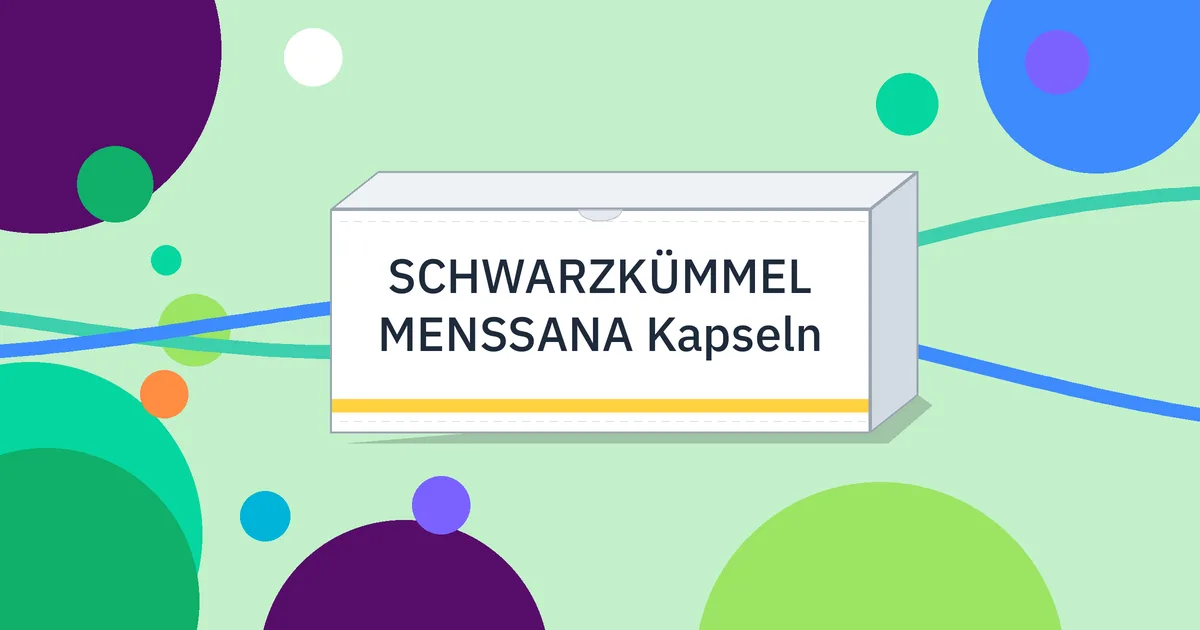Symbolbild: Packung mit der Aufschrift SCHWARZKÜMMEL MENSSANA Kapseln (PZN 02164007) – Verfügbarkeit und Bezug in Apotheken in Frankfurt am Main