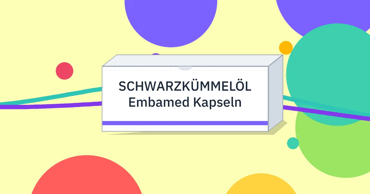 Symbolbild: Packung mit der Aufschrift SCHWARZKÜMMELÖL Embamed Kapseln (PZN 15864427) – Verfügbarkeit und Bezug in Apotheken in Frankfurt am Main