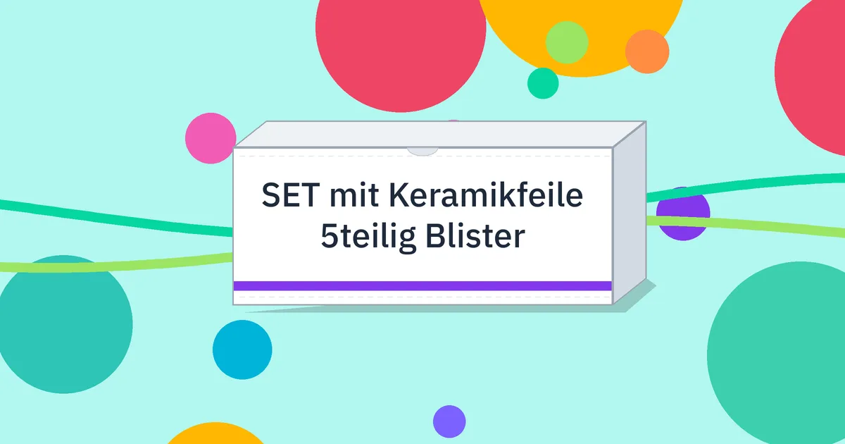 Symbolbild: Packung mit der Aufschrift SET mit Keramikfeile 5teilig Blister (PZN 01600742) – Verfügbarkeit und Bezug in Apotheken in Frankfurt am Main