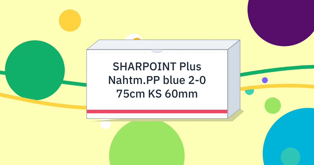 Symbolbild: Packung mit der Aufschrift SHARPOINT Plus Nahtm.PP blue 2-0 75cm KS 60mm (PZN 17985359) – Verfügbarkeit und Bezug in Apotheken in Frankfurt am Main