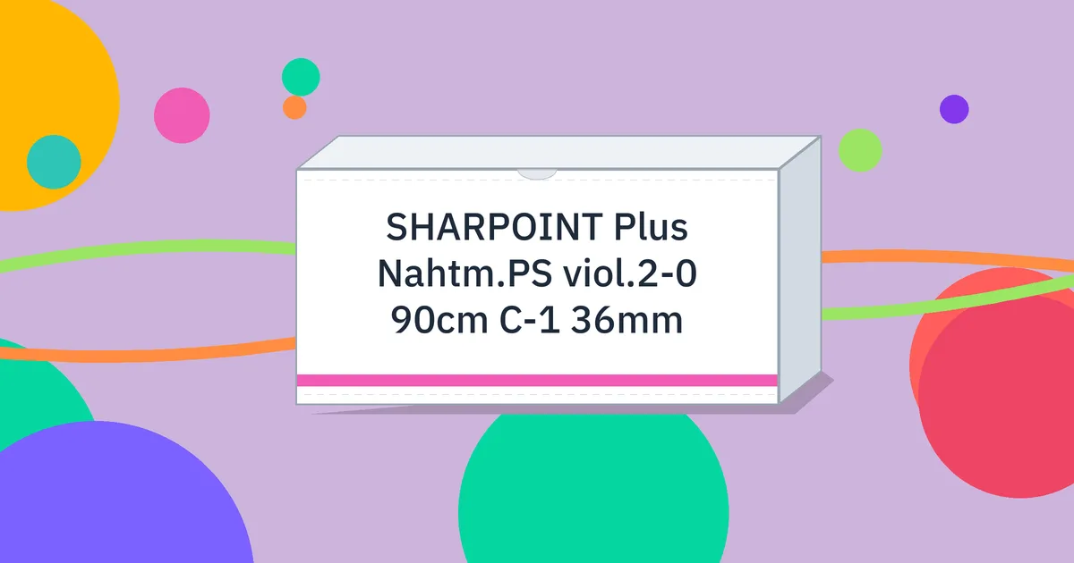 Symbolbild: Packung mit der Aufschrift SHARPOINT Plus Nahtm.PS viol.2-0 90cm C-1 36mm (PZN 17995197) – Verfügbarkeit und Bezug in Apotheken in Frankfurt am Main
