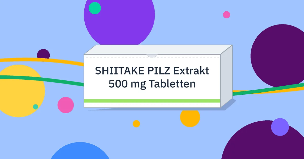 Symbolbild: Packung mit der Aufschrift SHIITAKE PILZ Extrakt 500 mg Tabletten (PZN 09464066) – Verfügbarkeit und Bezug in Apotheken in Frankfurt am Main