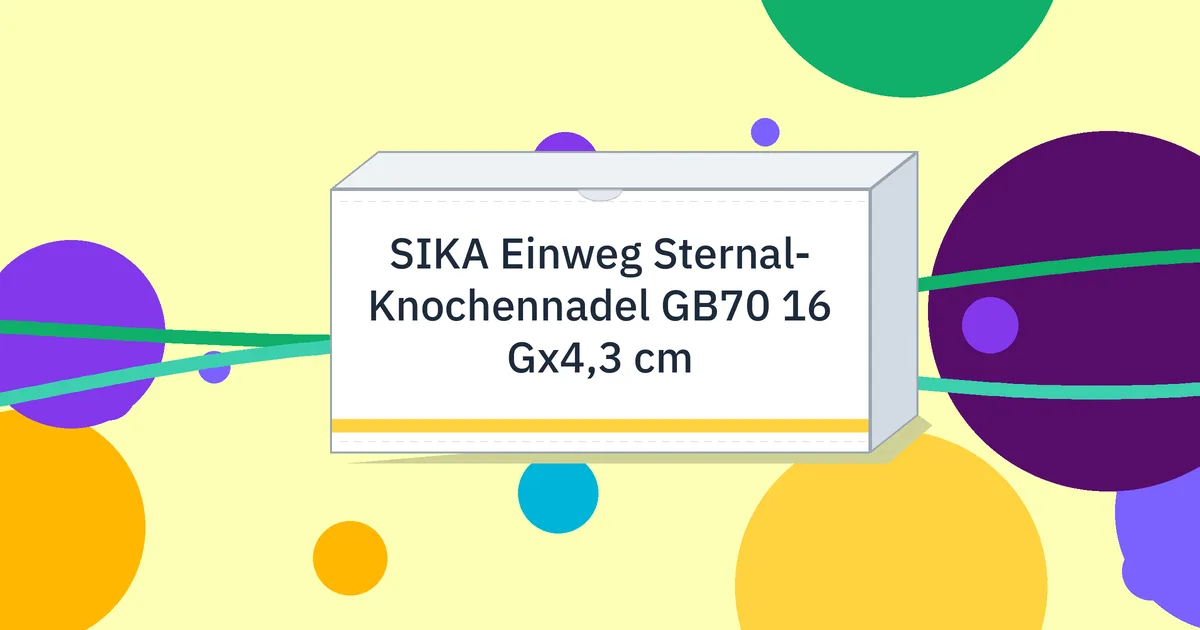 Symbolbild: Packung mit der Aufschrift SIKA Einweg Sternal-Knochennadel GB70 16 Gx4,3 cm (PZN 20595202) – Verfügbarkeit und Bezug in Apotheken in Frankfurt am Main