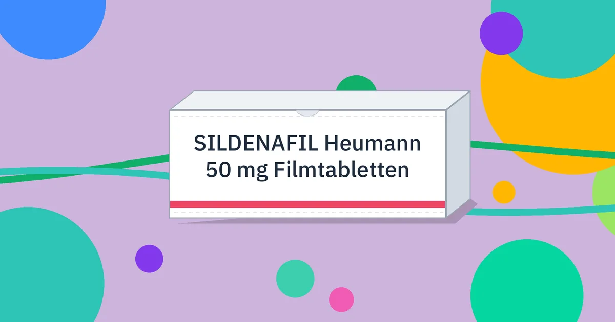 Symbolbild: Packung mit der Aufschrift SILDENAFIL Heumann 50 mg Filmtabletten (PZN 01941408) – Verfügbarkeit und Bezug in Apotheken in Frankfurt am Main