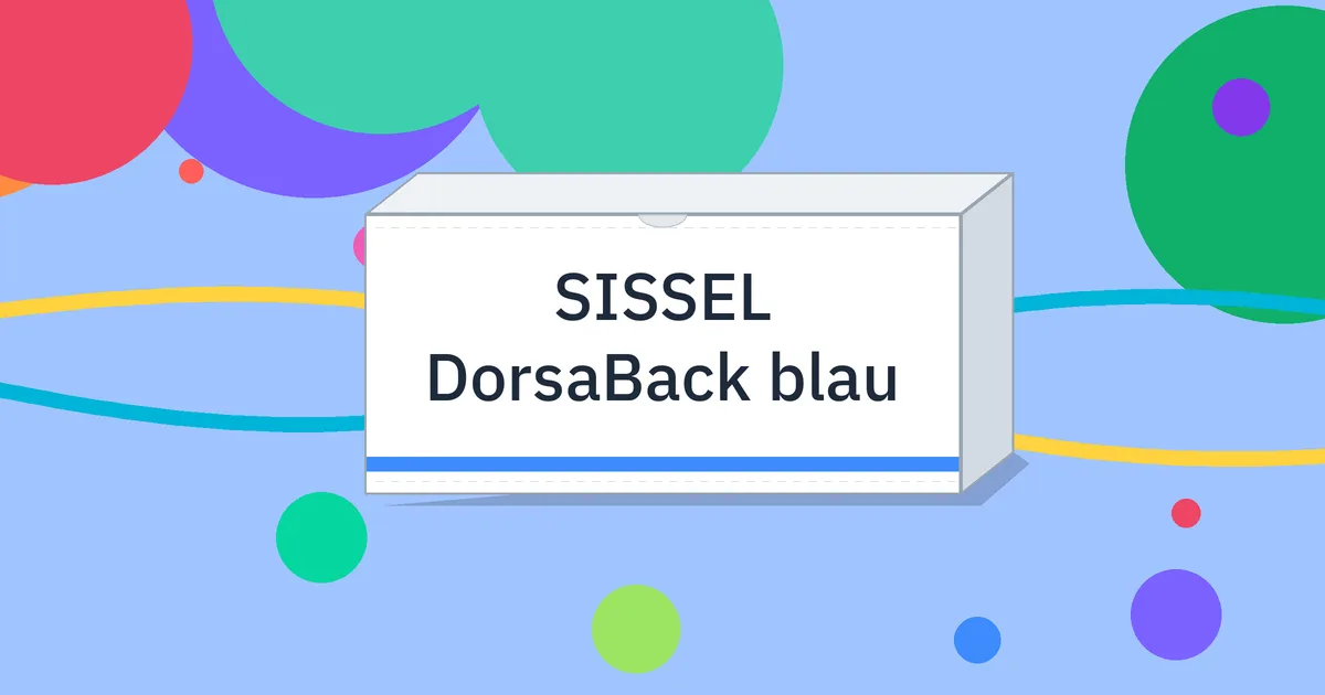 Symbolbild: Packung mit der Aufschrift SISSEL DorsaBack blau (PZN 07762641) – Verfügbarkeit und Bezug in Apotheken in Frankfurt am Main