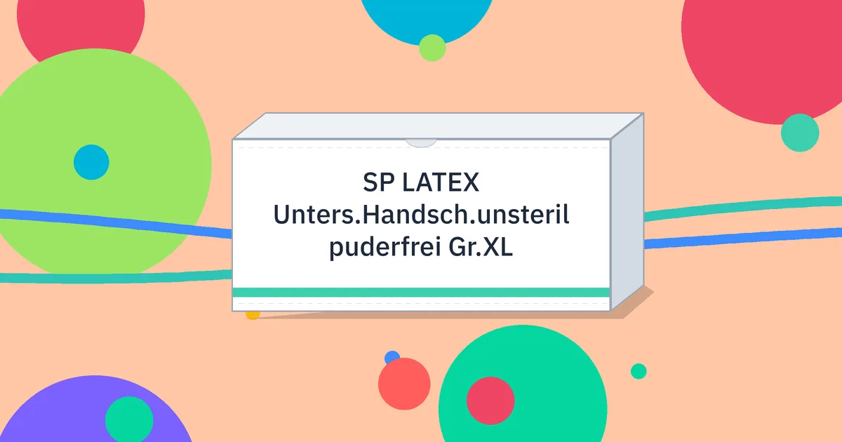 Symbolbild: Packung mit der Aufschrift SP LATEX Unters.Handsch.unsteril puderfrei Gr.XL (PZN 10534636) – Verfügbarkeit und Bezug in Apotheken in Frankfurt am Main