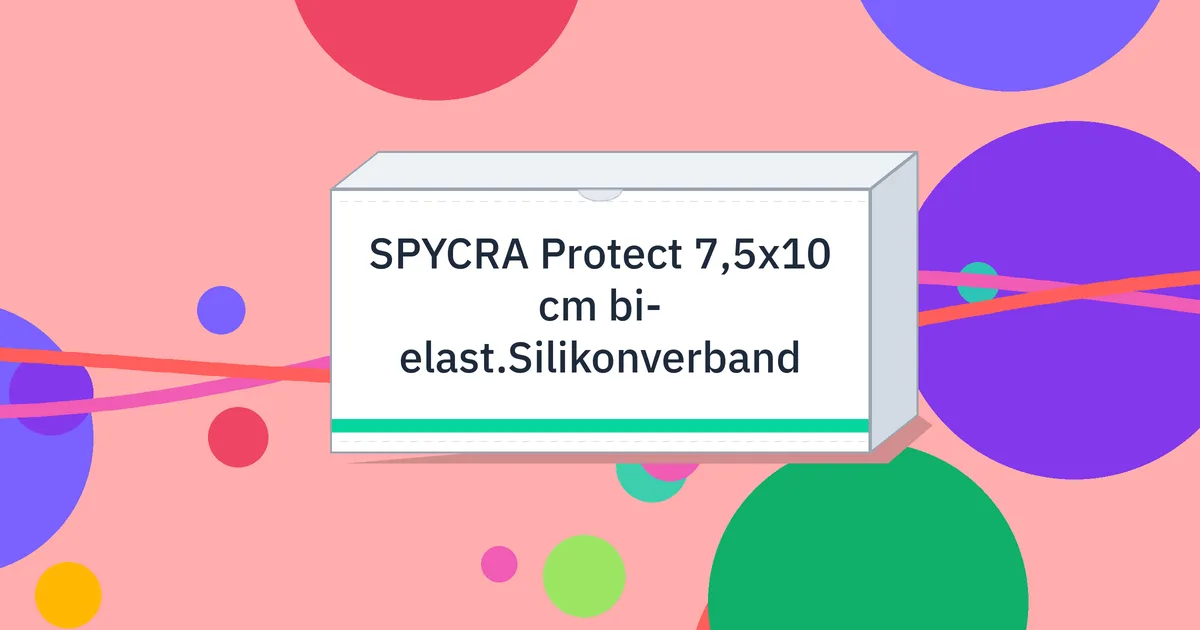 Symbolbild: Packung mit der Aufschrift SPYCRA Protect 7,5x10 cm bi-elast.Silikonverband (PZN 18038210) – Verfügbarkeit und Bezug in Apotheken in Frankfurt am Main