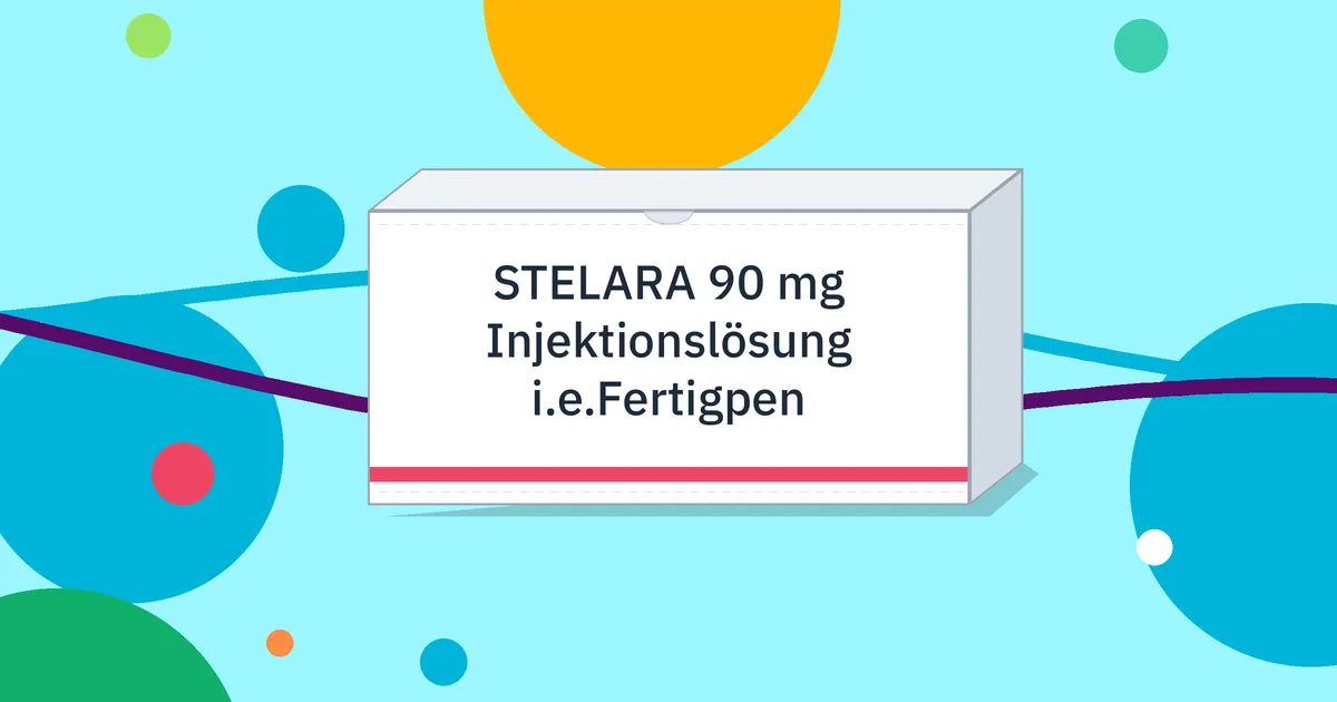 Symbolbild: Packung mit der Aufschrift STELARA 90 mg Injektionslösung i.e.Fertigpen (PZN 19850965) – Verfügbarkeit und Bezug in Apotheken in Frankfurt am Main