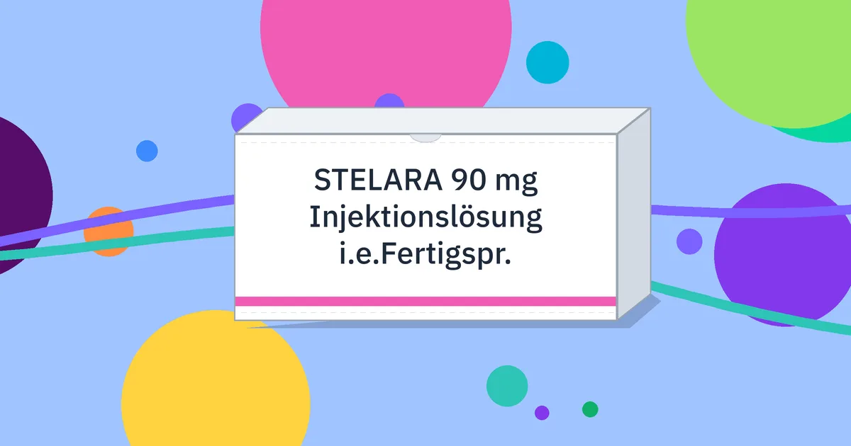 Symbolbild: Packung mit der Aufschrift STELARA 90 mg Injektionslösung i.e.Fertigspr. (PZN 11519047) – Verfügbarkeit und Bezug in Apotheken in Frankfurt am Main