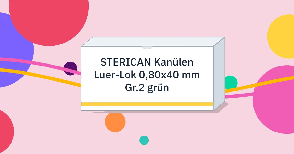 Symbolbild: Packung mit der Aufschrift STERICAN Kanülen Luer-Lok 0,80x40 mm Gr.2 grün (PZN 03032584) – Verfügbarkeit und Bezug in Apotheken in Frankfurt am Main