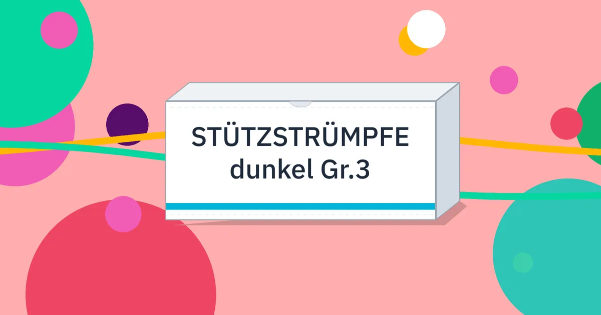 Symbolbild: Packung mit der Aufschrift STÜTZSTRÜMPFE dunkel Gr.3 (PZN 01978877) – Verfügbarkeit und Bezug in Apotheken in Frankfurt am Main
