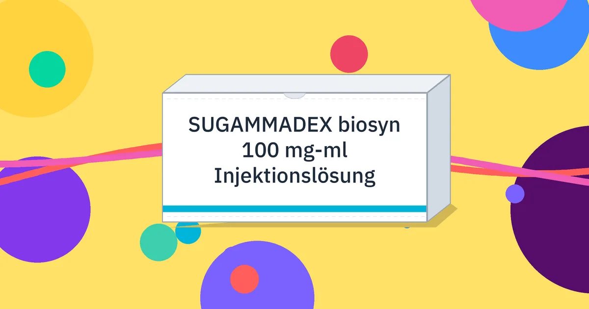 Symbolbild: Packung mit der Aufschrift SUGAMMADEX biosyn 100 mg-ml Injektionslösung (PZN 18671054) – Verfügbarkeit und Bezug in Apotheken in Frankfurt am Main