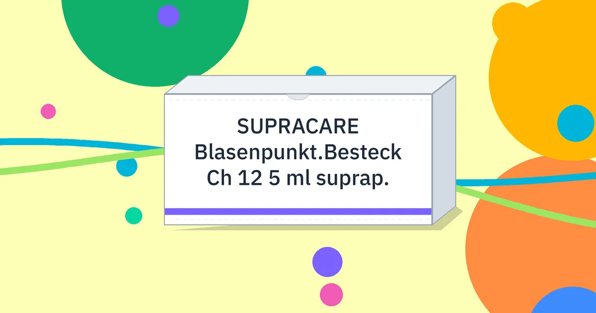 Symbolbild: Packung mit der Aufschrift SUPRACARE Blasenpunkt.Besteck Ch 12 5 ml suprap. (PZN 04210467) – Verfügbarkeit und Bezug in Apotheken in Frankfurt am Main