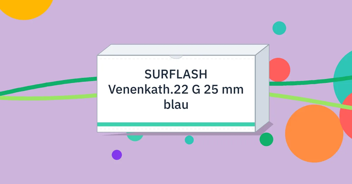 Symbolbild: Packung mit der Aufschrift SURFLASH Venenkath.22 G 25 mm blau (PZN 01177999) – Verfügbarkeit und Bezug in Apotheken in Frankfurt am Main