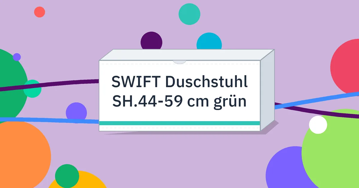 Symbolbild: Packung mit der Aufschrift SWIFT Duschstuhl SH.44-59 cm grün (PZN 07734656) – Verfügbarkeit und Bezug in Apotheken in Frankfurt am Main