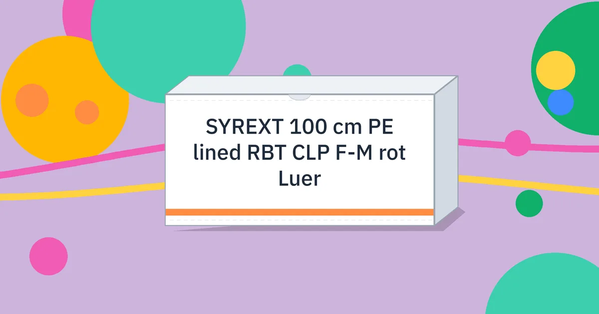 Symbolbild: Packung mit der Aufschrift SYREXT 100 cm PE lined RBT CLP F-M rot Luer (PZN 17898844) – Verfügbarkeit und Bezug in Apotheken in Frankfurt am Main