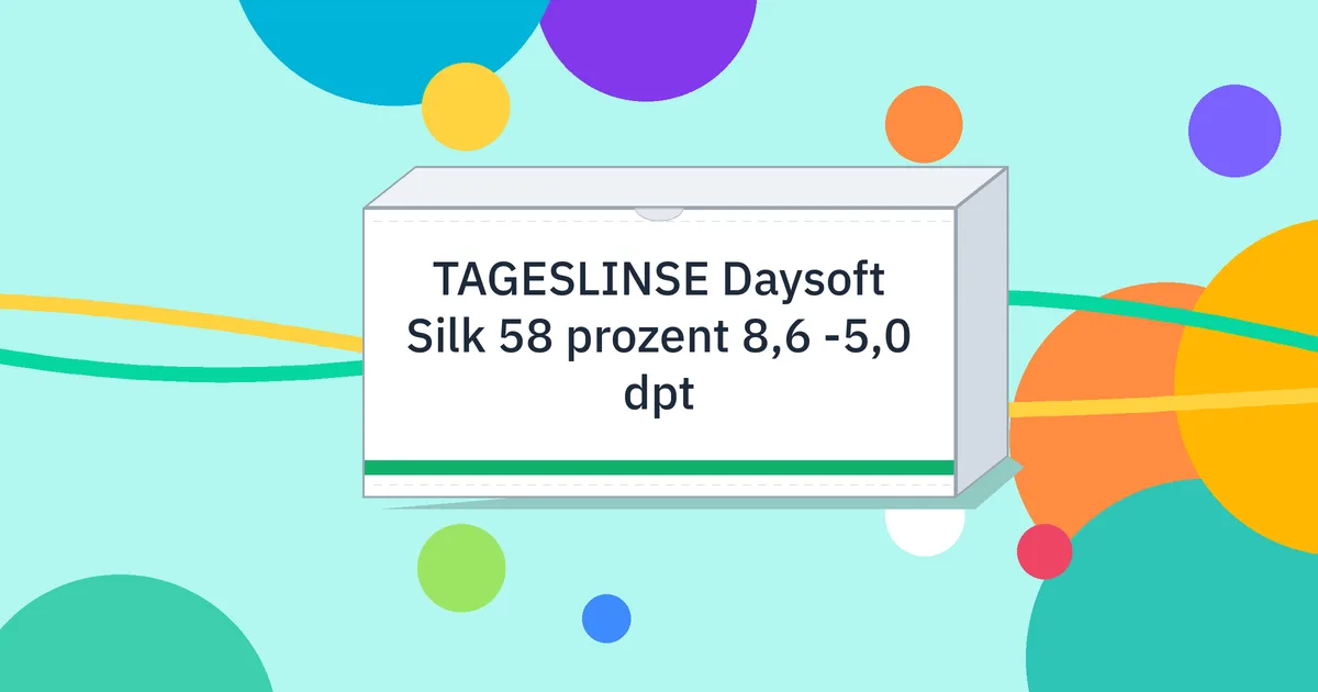 Symbolbild: Packung mit der Aufschrift TAGESLINSE Daysoft Silk 58 prozent 8,6 -5,0 dpt (PZN 00332802) – Verfügbarkeit und Bezug in Apotheken in Frankfurt am Main