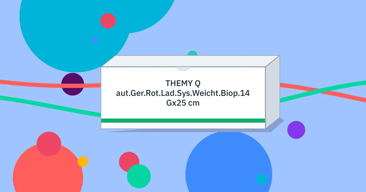 Symbolbild: Packung mit der Aufschrift THEMY Q aut.Ger.Rot.Lad.Sys.Weicht.Biop.14 Gx25 cm (PZN 19737849) – Verfügbarkeit und Bezug in Apotheken in Frankfurt am Main