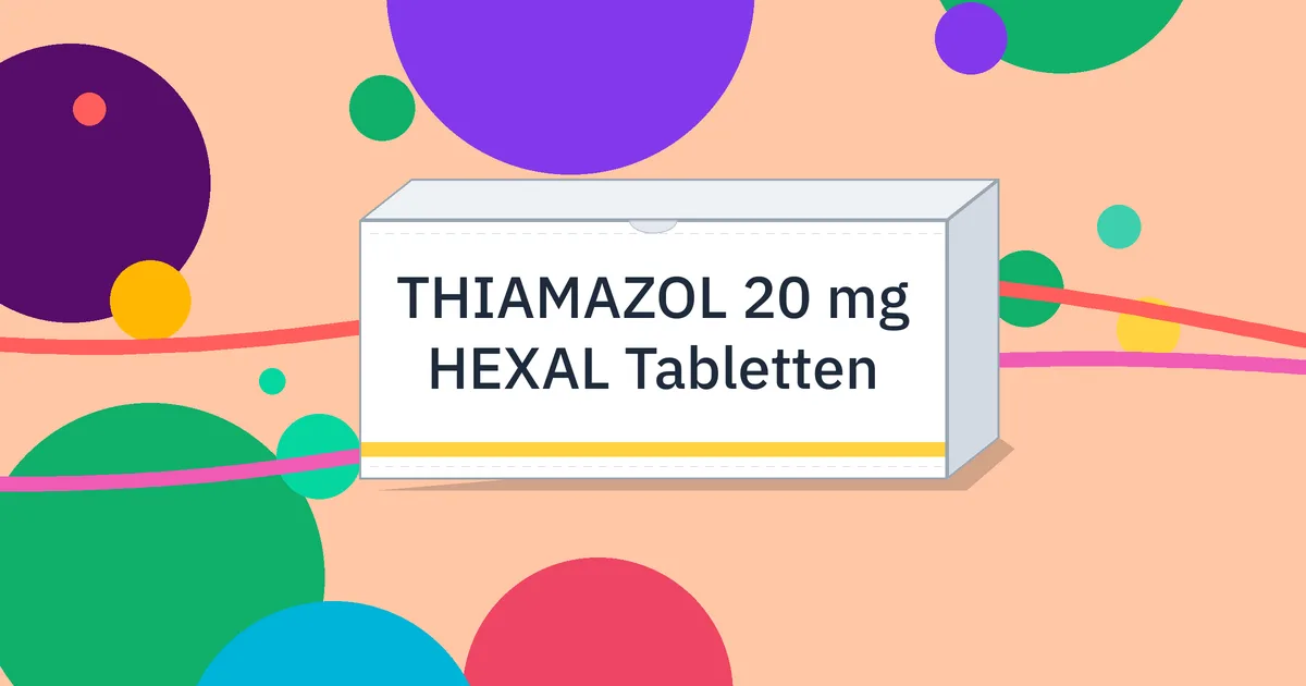 Symbolbild: Packung mit der Aufschrift THIAMAZOL 20 mg HEXAL Tabletten (PZN 01680712) – Verfügbarkeit und Bezug in Apotheken in Frankfurt am Main
