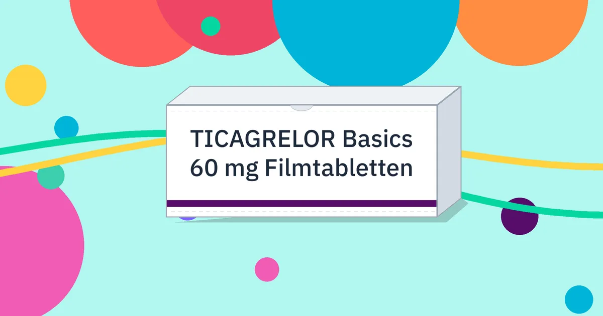 Symbolbild: Packung mit der Aufschrift TICAGRELOR Basics 60 mg Filmtabletten (PZN 19744269) – Verfügbarkeit und Bezug in Apotheken in Frankfurt am Main