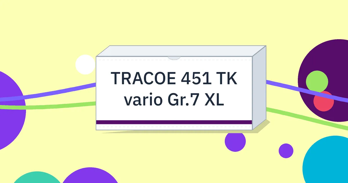 Symbolbild: Packung mit der Aufschrift TRACOE 451 TK vario Gr.7 XL (PZN 00326374) – Verfügbarkeit und Bezug in Apotheken in Frankfurt am Main