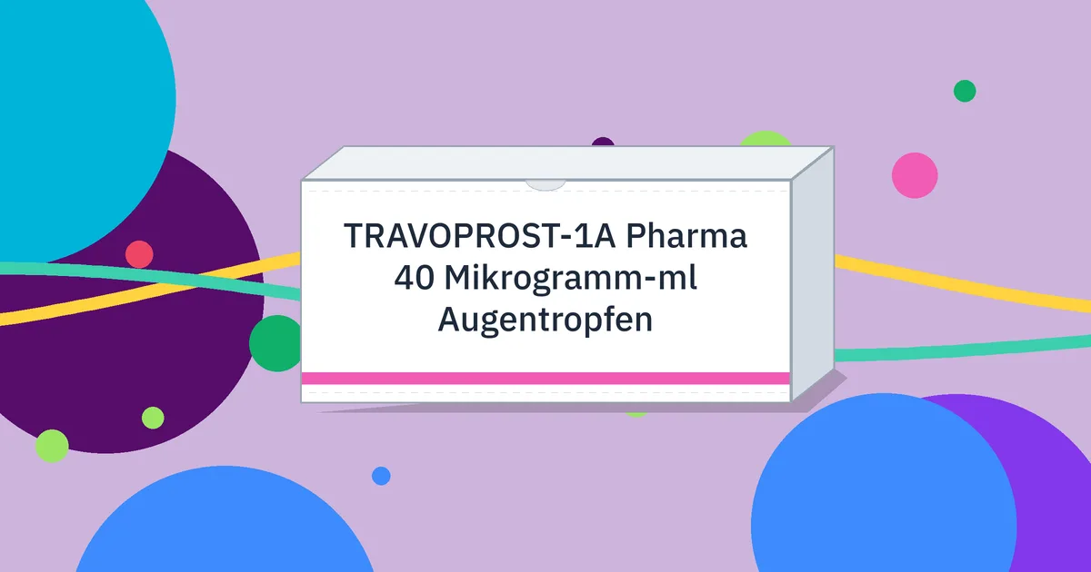 Symbolbild: Packung mit der Aufschrift TRAVOPROST-1A Pharma 40 Mikrogramm-ml Augentropfen (PZN 12388765) – Verfügbarkeit und Bezug in Apotheken in Frankfurt am Main