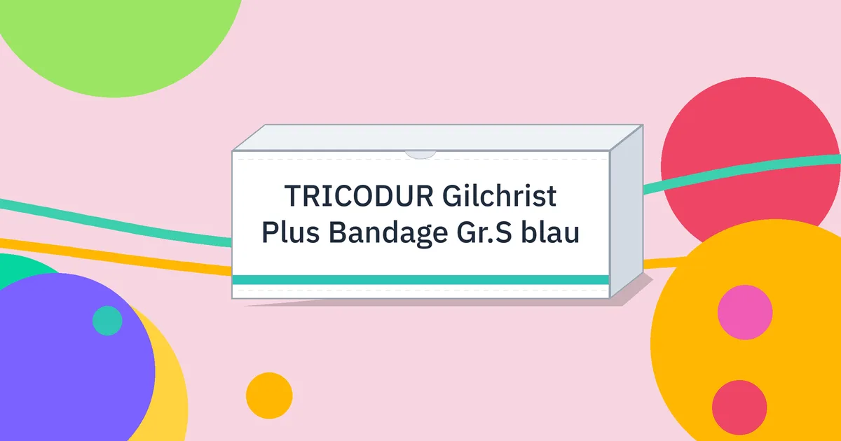 Symbolbild: Packung mit der Aufschrift TRICODUR Gilchrist Plus Bandage Gr.S blau (PZN 04983040) – Verfügbarkeit und Bezug in Apotheken in Frankfurt am Main