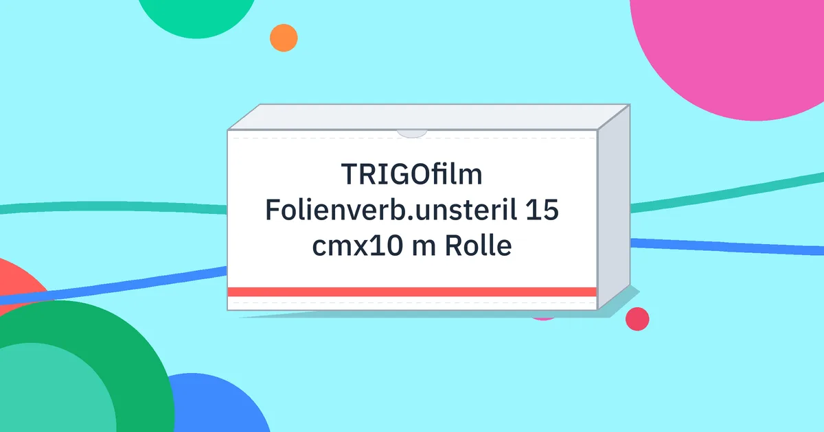 Symbolbild: Packung mit der Aufschrift TRIGOfilm Folienverb.unsteril 15 cmx10 m Rolle (PZN 20342412) – Verfügbarkeit und Bezug in Apotheken in Frankfurt am Main