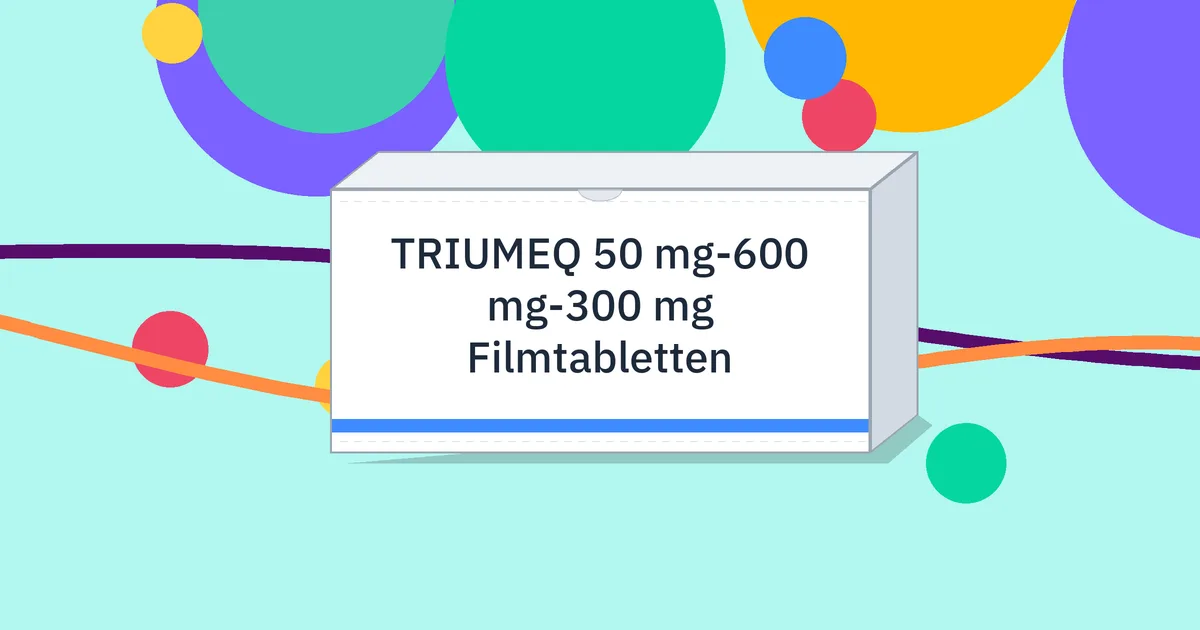 Symbolbild: Packung mit der Aufschrift TRIUMEQ 50 mg-600 mg-300 mg Filmtabletten (PZN 11101129) – Verfügbarkeit und Bezug in Apotheken in Frankfurt am Main