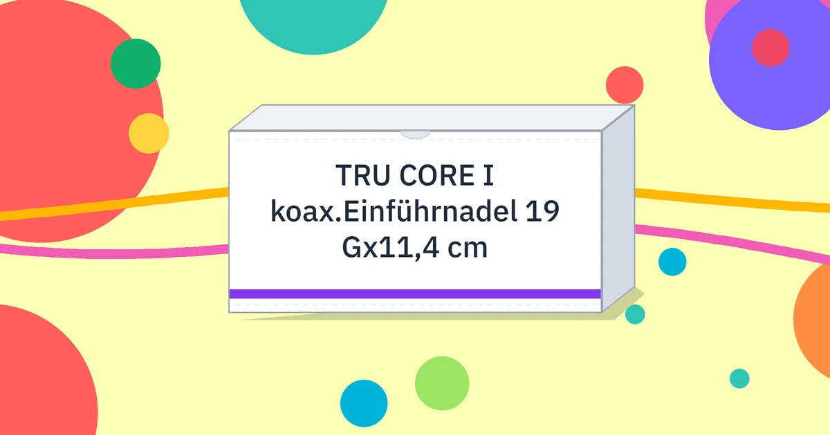 Symbolbild: Packung mit der Aufschrift TRU CORE I koax.Einführnadel 19 Gx11,4 cm (PZN 06768618) – Verfügbarkeit und Bezug in Apotheken in Frankfurt am Main