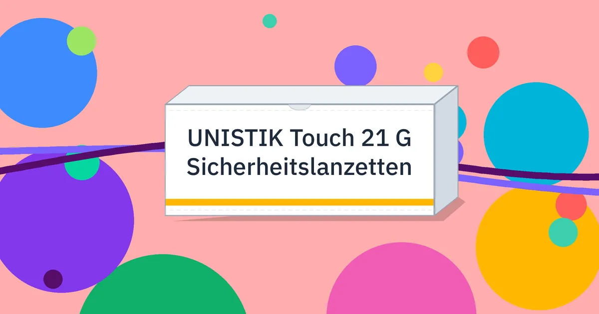Symbolbild: Packung mit der Aufschrift UNISTIK Touch 21 G Sicherheitslanzetten (PZN 19064899) – Verfügbarkeit und Bezug in Apotheken in Frankfurt am Main