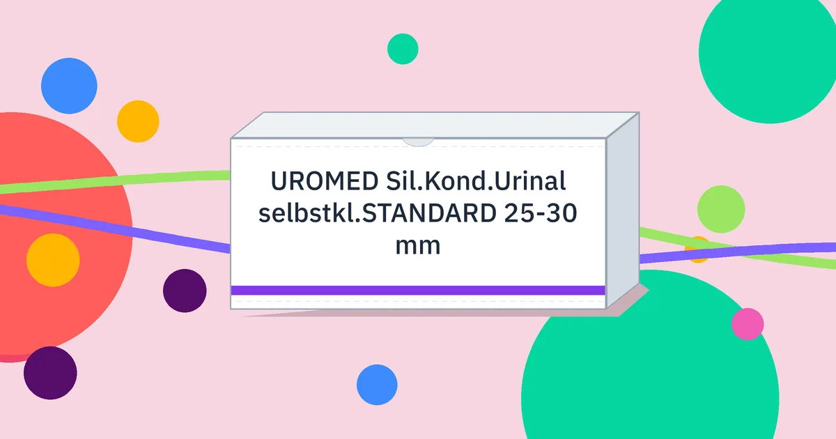 Symbolbild: Packung mit der Aufschrift UROMED Sil.Kond.Urinal selbstkl.STANDARD 25-30 mm (PZN 18389688) – Verfügbarkeit und Bezug in Apotheken in Frankfurt am Main