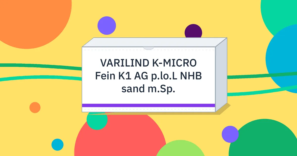 Symbolbild: Packung mit der Aufschrift VARILIND K-MICRO Fein K1 AG p.lo.L NHB sand m.Sp. (PZN 20554551) – Verfügbarkeit und Bezug in Apotheken in Frankfurt am Main