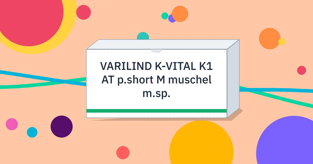Symbolbild: Packung mit der Aufschrift VARILIND K-VITAL K1 AT p.short M muschel m.sp. (PZN 20560793) – Verfügbarkeit und Bezug in Apotheken in Frankfurt am Main