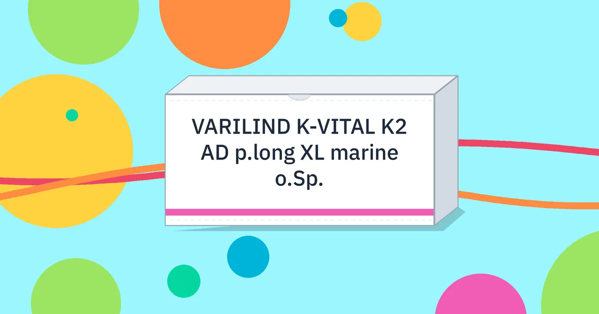 Symbolbild: Packung mit der Aufschrift VARILIND K-VITAL K2 AD p.long XL marine o.Sp. (PZN 20568116) – Verfügbarkeit und Bezug in Apotheken in Frankfurt am Main