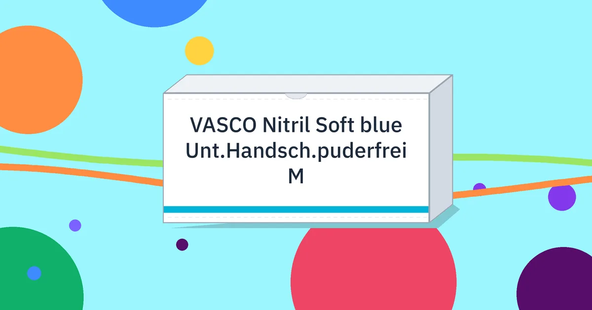 Symbolbild: Packung mit der Aufschrift VASCO Nitril Soft blue Unt.Handsch.puderfrei M (PZN 12907768) – Verfügbarkeit und Bezug in Apotheken in Frankfurt am Main