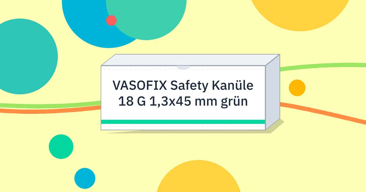 Symbolbild: Packung mit der Aufschrift VASOFIX Safety Kanüle 18 G 1,3x45 mm grün (PZN 03304568) – Verfügbarkeit und Bezug in Apotheken in Frankfurt am Main