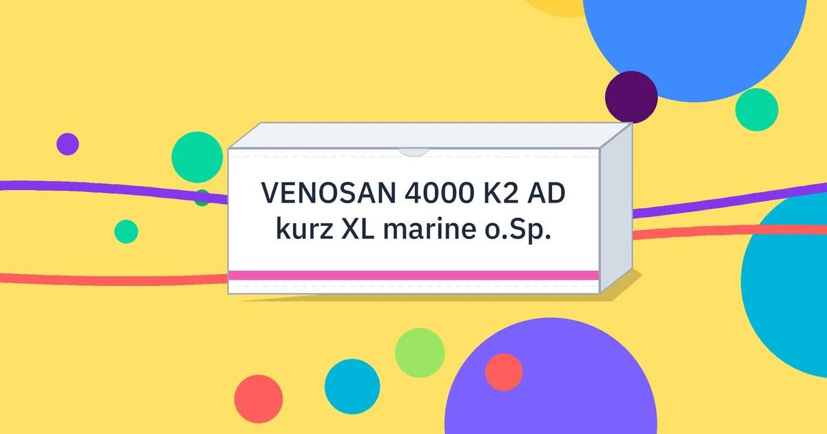 Symbolbild: Packung mit der Aufschrift VENOSAN 4000 K2 AD kurz XL marine o.Sp. (PZN 16602095) – Verfügbarkeit und Bezug in Apotheken in Frankfurt am Main